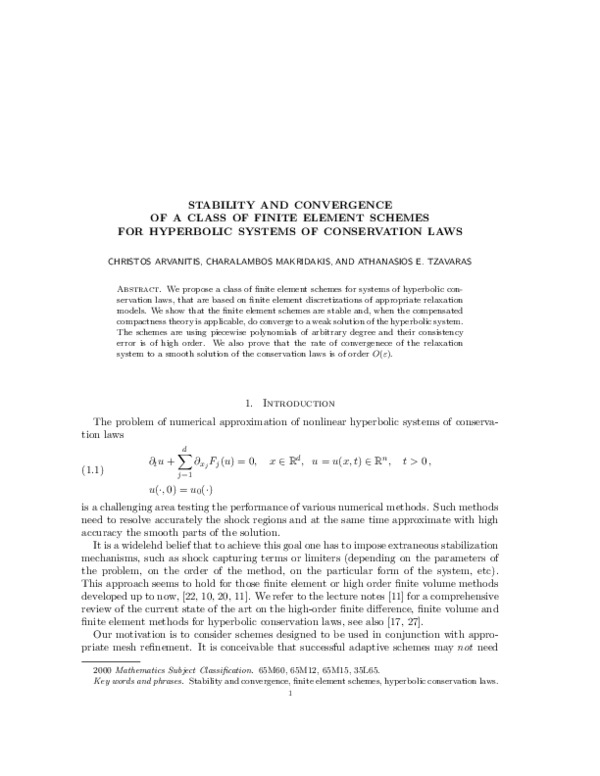 (PDF) Stability and Convergence of a Class of Finite Element Schemes for Hyperbolic Systems of ...