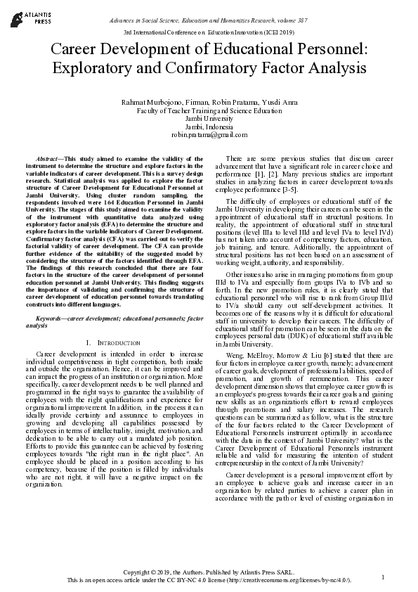 (PDF) Career Development of Educational Personnel: Exploratory and Confirmatory Factor Analysis