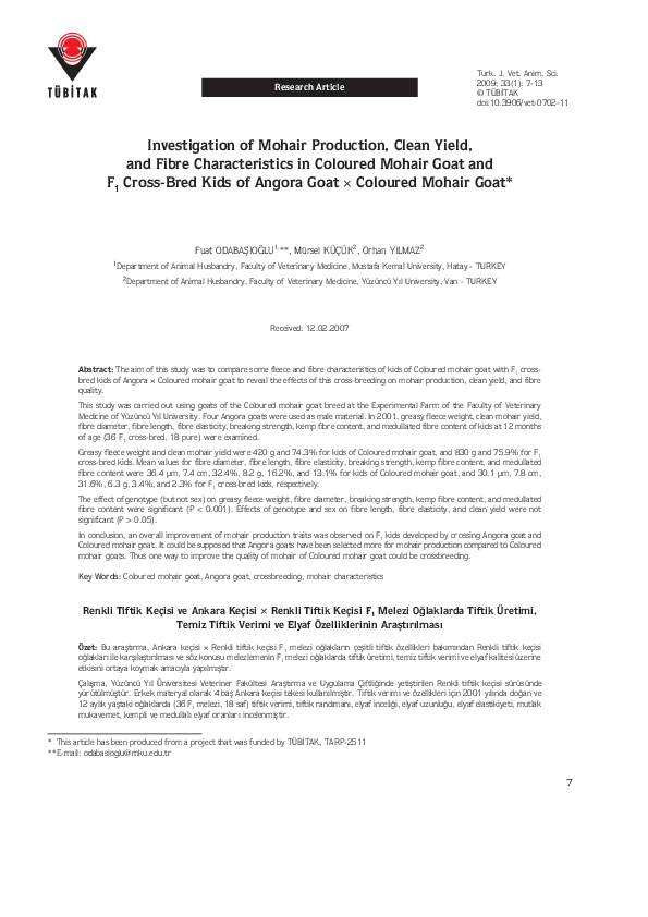 (PDF) Investigation of Mohair Production, Clean Yield, and Fibre ...