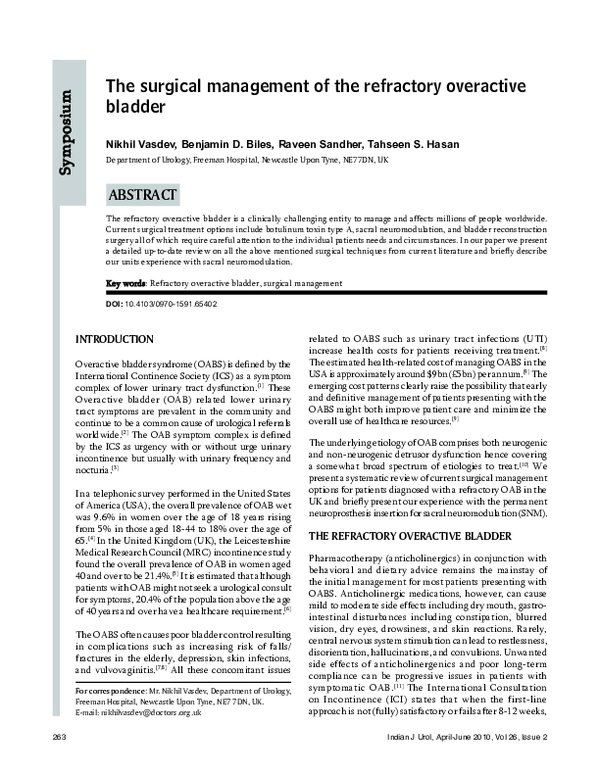 (PDF) The surgical management of the refractory overactive bladder