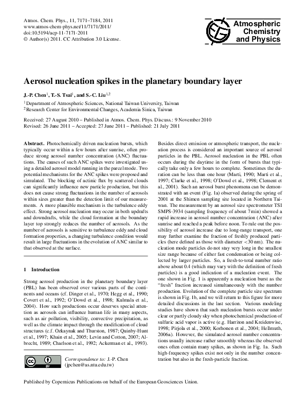 (PDF) Aerosol nucleation spikes in the planetary boundary layer