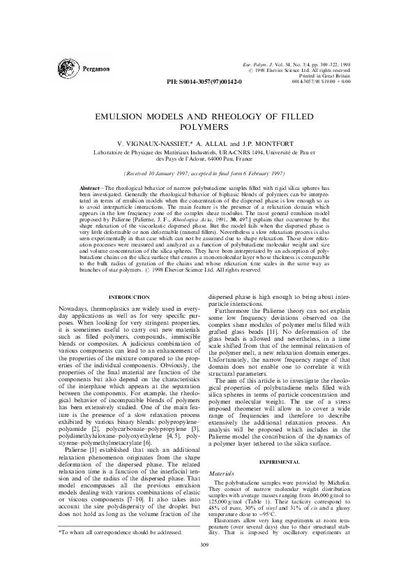 (PDF) Emulsion models and rheology of filled polymers
