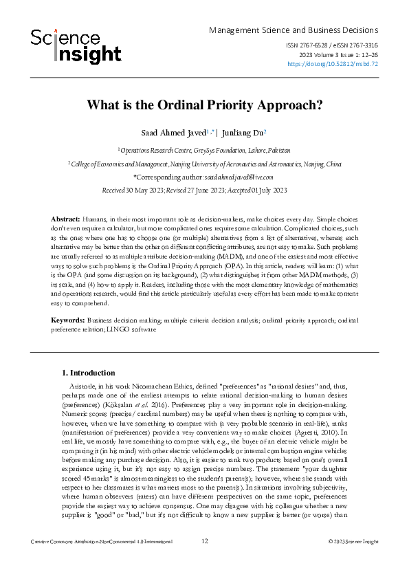 (PDF) What is the Ordinal Priority Approach?