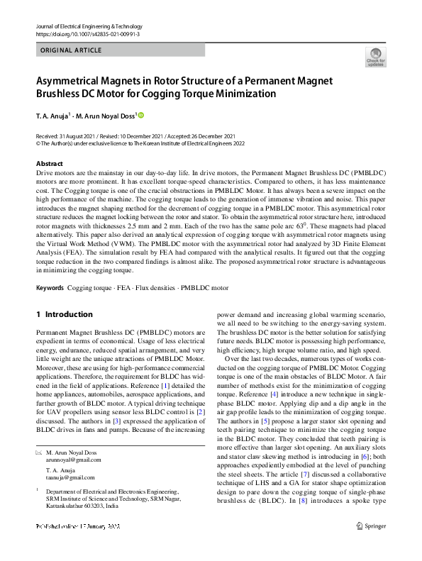 (PDF) Asymmetrical Magnets in Rotor Structure of a Permanent Magnet ...