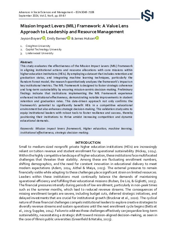 (PDF) Mission Impact Levers (MIL) Framework: A Value Lens Approach to ...
