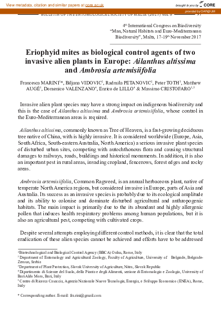 (PDF) Eriophyid mites as biological control agents of two invasive ...