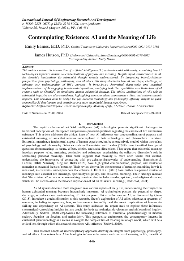 (PDF) Contemplating Existence: AI and the Meaning of Life