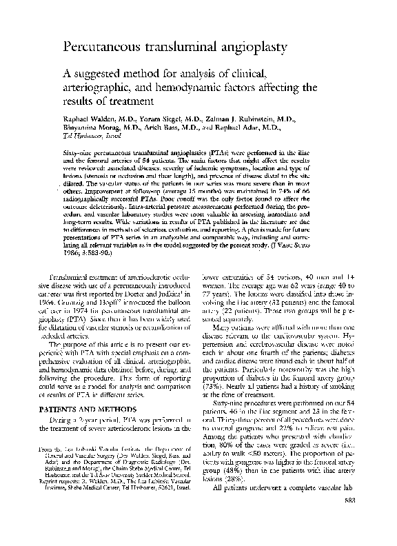 (PDF) Percutaneous transluminal angioplasty | Yoram Siegel - Academia.edu