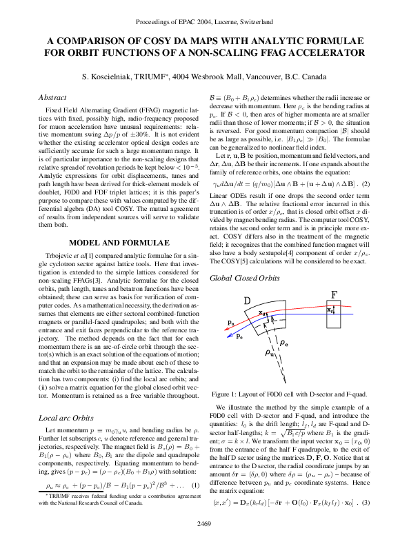 (PDF) A Comparison of Cosy Da Maps with Analytic Formulae for Orbit ...