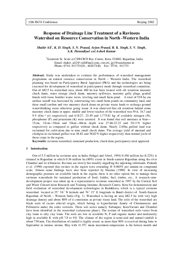 (PDF) Response of Drainage Line Treatment of a Ravinous Watershed on ...