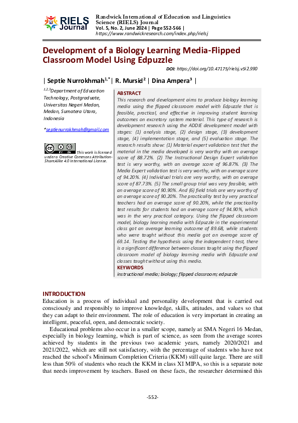 (PDF) Development of a Biology Learning Media-Flipped Classroom Model Using Edpuzzle