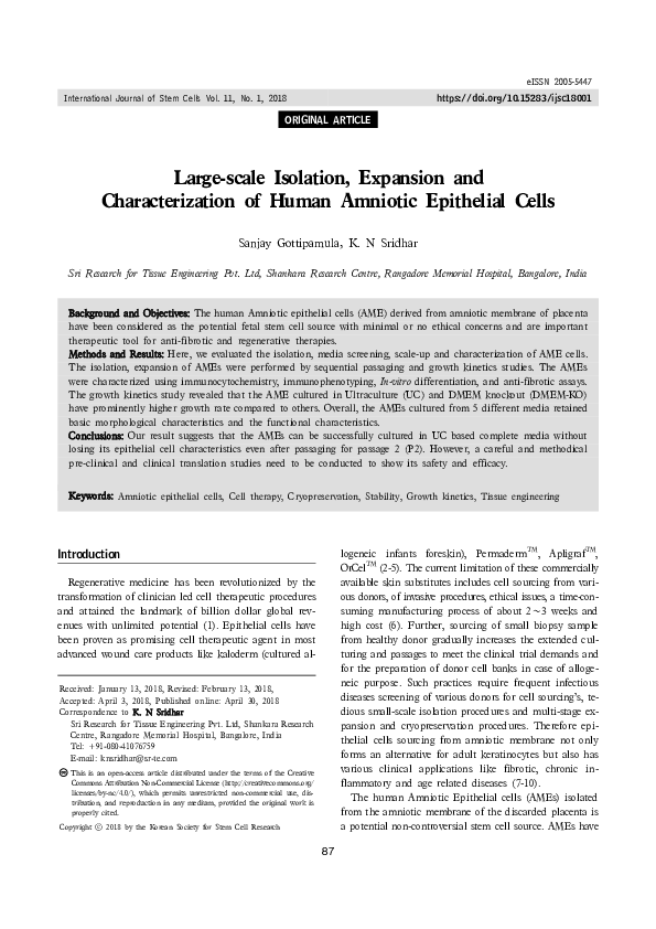 (PDF) Large-scale Isolation, Expansion and Characterization of Human ...