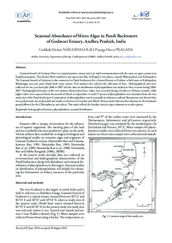 (PDF) Seasonal Abundance of Micro Algae in Pandi Backwaters of Godavari ...