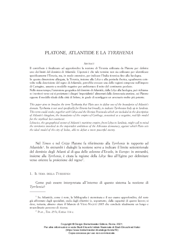 (PDF) PLATONE, ATLANTIDE E LA TYRRHENIA