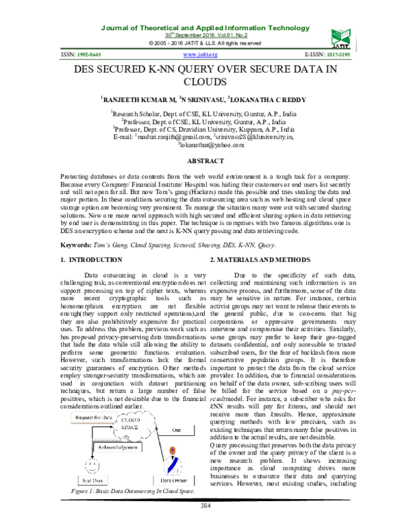 (PDF) Des Secured K-NN Query Over Secure Data in Clouds