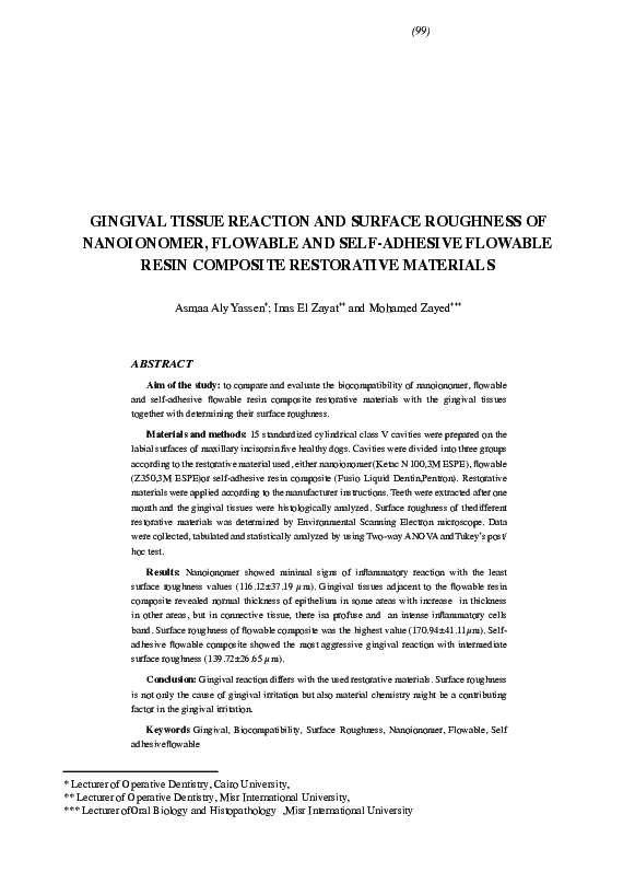 (PDF) GINGIVAL TISSUE REACTION AND SURFACE ROUGHNESS OF NANOIONOMER ...