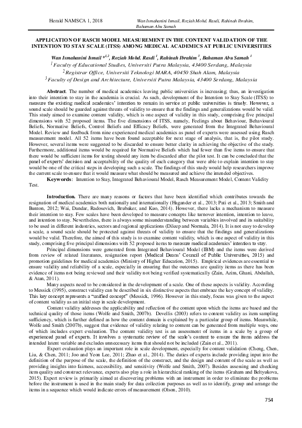 (PDF) Application of Rasch Model Measurement in the Content Validation ...