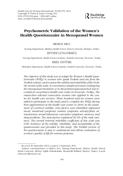 (PDF) Psychometric Validation of the Women's Health Questionnaire in ...
