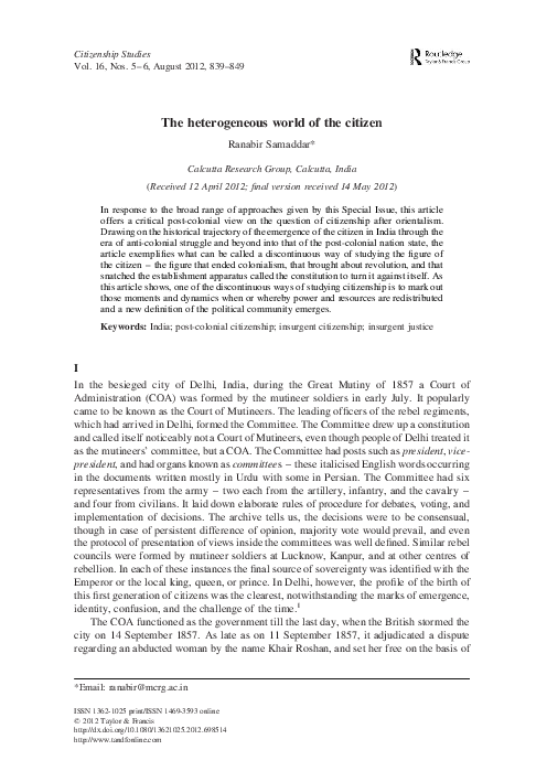 (PDF) The heterogeneous world of the citizen