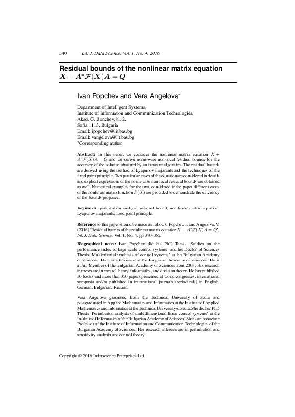 (PDF) Residual bounds of the nonlinear matrix equation X + A*F(X)A = Q