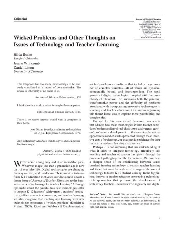 (PDF) Wicked Problems and Other Thoughts on Issues of Technology and ...