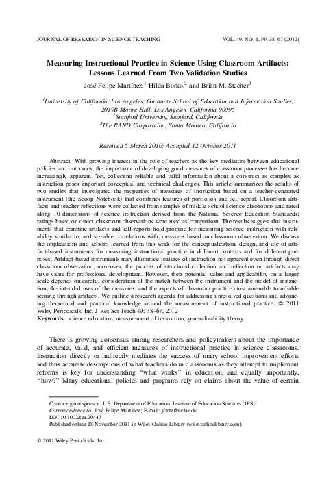 (PDF) Measuring instructional practice in science using classroom artifacts: lessons learned ...