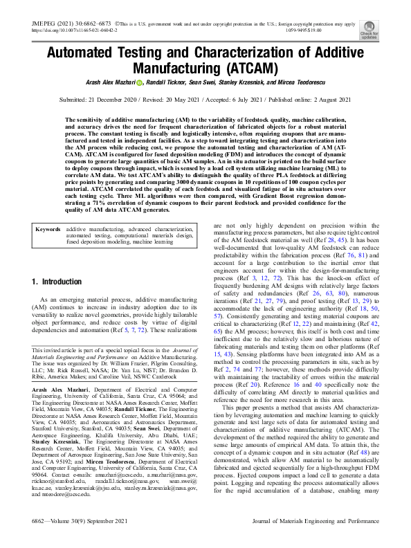 (PDF) Automated Testing and Characterization of Additive Manufacturing ...