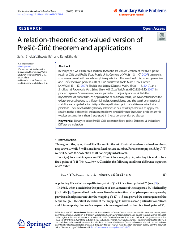 (PDF) A relation-theoretic set-valued version of Prešić-Ćirić theorem and applications