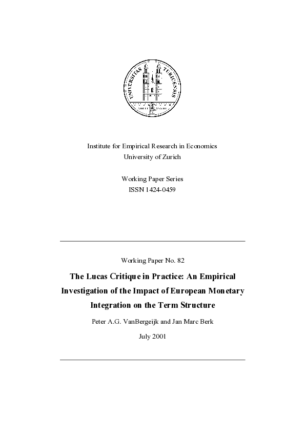 (PDF) The Lucas Critique in Practice: An Empirical Investigation of the ...