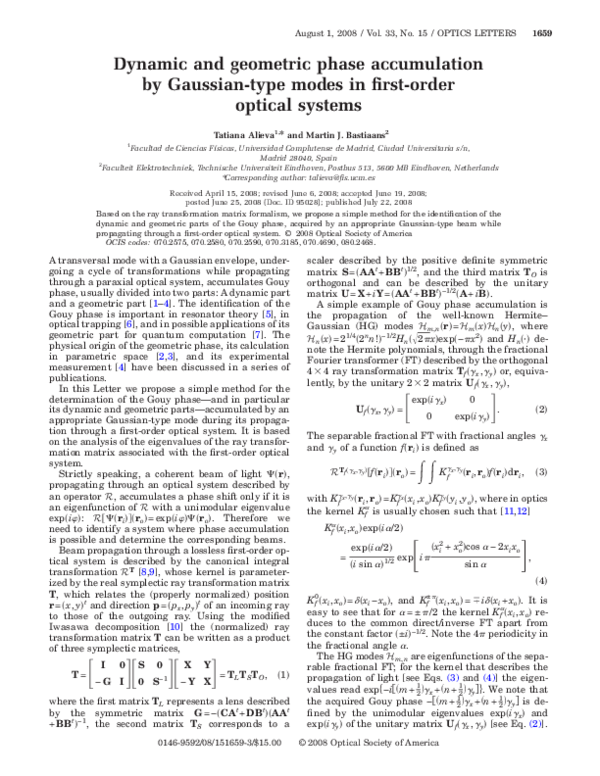 (PDF) Dynamic and geometric phase accumulation by Gaussian-type modes in first-order optical systems