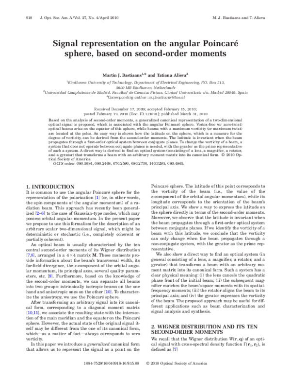 (PDF) Signal representation on the angular Poincaré sphere, based on ...