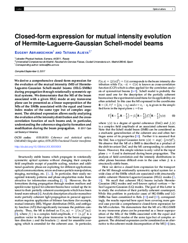 (PDF) Closed-form expression for mutual intensity evolution of Hermite–Laguerre–Gaussian Schell ...
