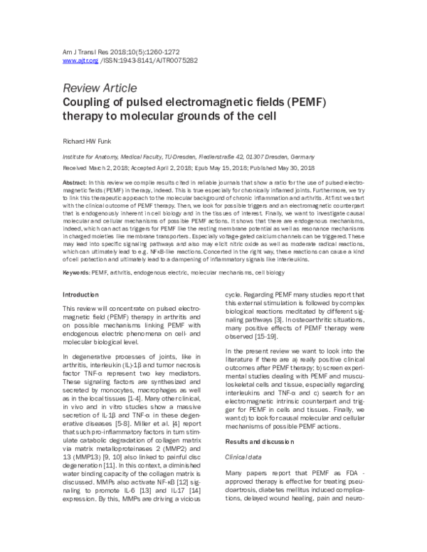(PDF) Coupling of pulsed electromagnetic fields (PEMF) therapy to ...