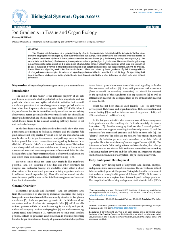 (PDF) Ion Gradients in Tissue and Organ Biology