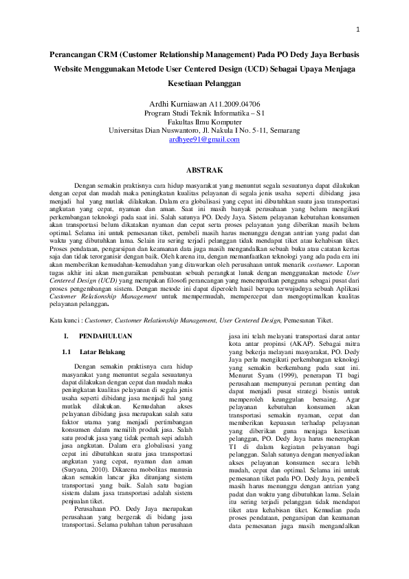 Pdf Perancangan Crm Customer Relationship Management Pada Po Dedy Jaya Berbasis Website