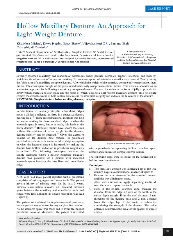 (PDF) Hollow Maxillary Denture: An Approach for Light Weight Denture