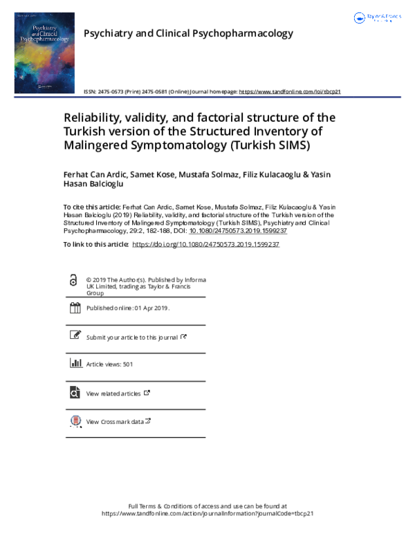 (PDF) Reliability, validity, and factorial structure of the Turkish version of the Structured ...