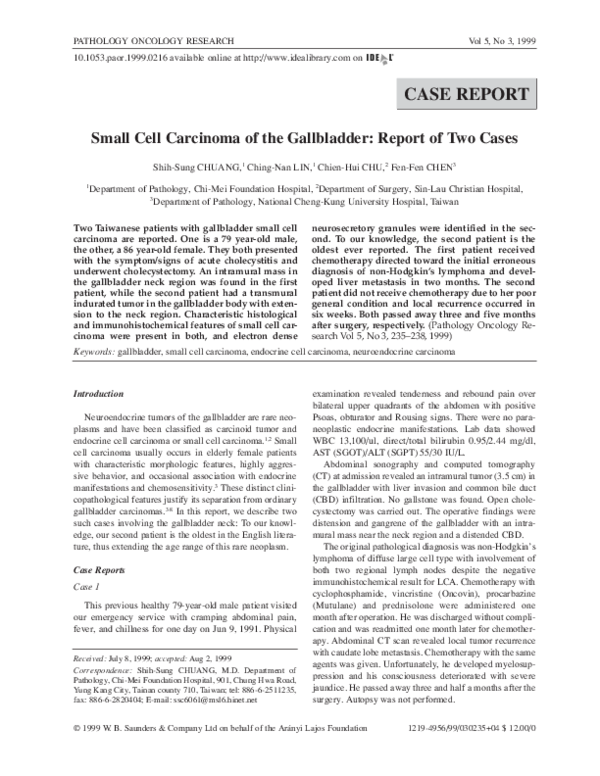 (PDF) Small cell carcinoma of the gallbladder: Report of two cases | Dr ...
