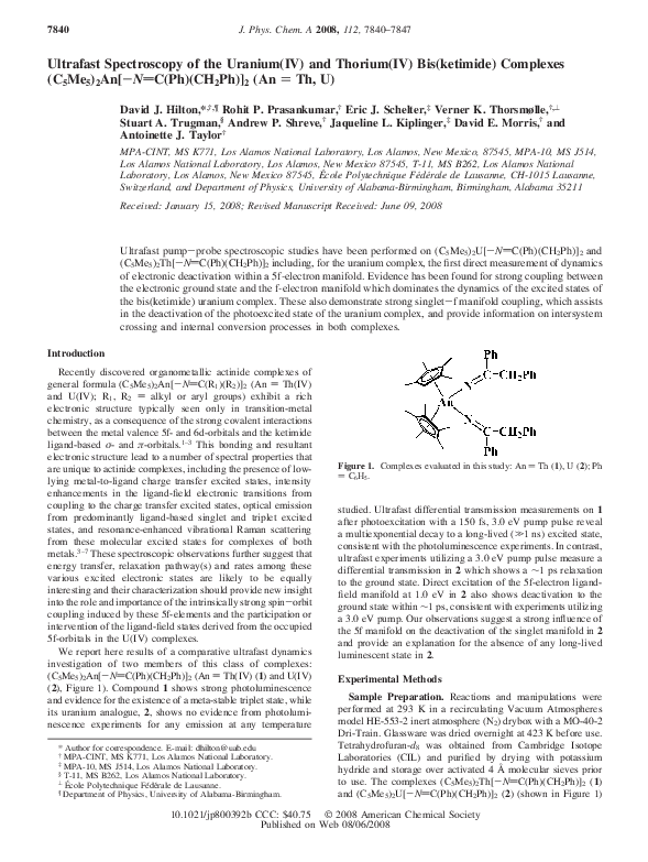 (PDF) Ultrafast Spectroscopy of the Uranium(IV) and Thorium(IV) Bis ...
