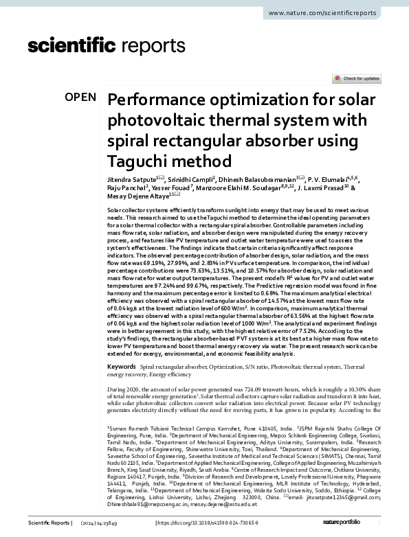 (PDF) Optimizing Solar PVT System with Taguchi Method