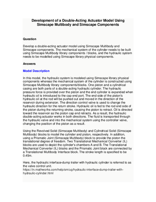 (PDF) Development of a Double-Acting Actuator Model Using Simscape Multibody and Simscape Components