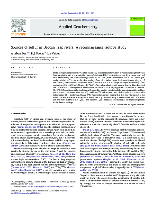 (PDF) Sources of sulfur in Deccan Trap rivers: A reconnaissance isotope ...
