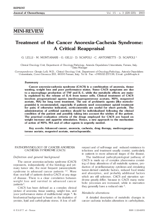 (PDF) Treatment of the Cancer Anorexia-Cachexia Syndrome: A Critical ...