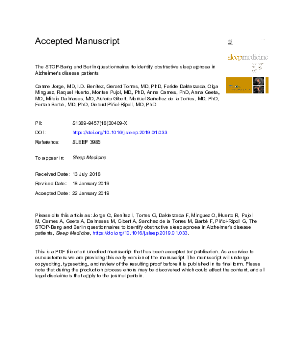 (PDF) The STOP-Bang and Berlin questionnaires to identify obstructive ...