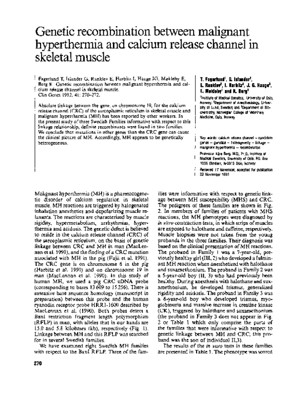 (PDF) Genetic recombination between malignant hyperthermia and calcium ...