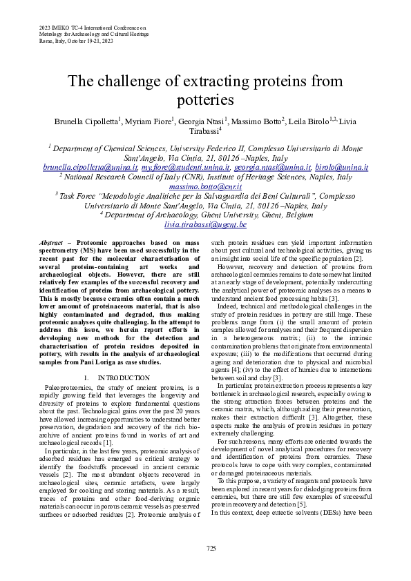 (PDF) The challenge of extracting proteins from potteries