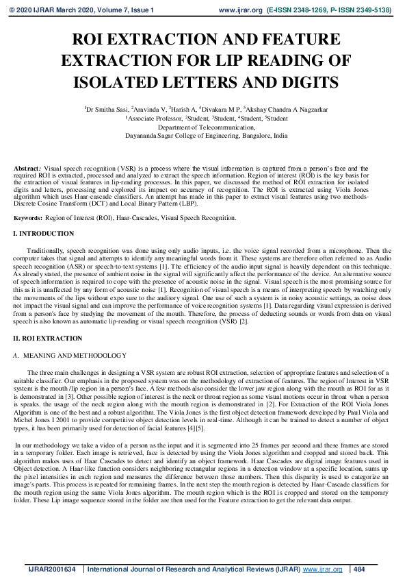 (PDF) Roi Extraction and Feature Extraction for Lip Reading of Isolated ...