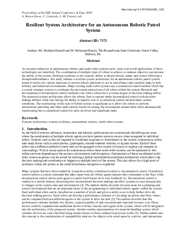 (PDF) Resilient System Architecture for an Autonomous Robotic Patrol System