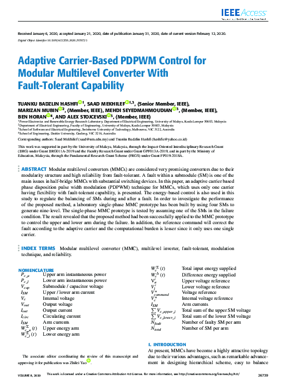 (PDF) Adaptive Carrier-Based PDPWM Control for Modular Multilevel Converter With Fault-Tolerant ...