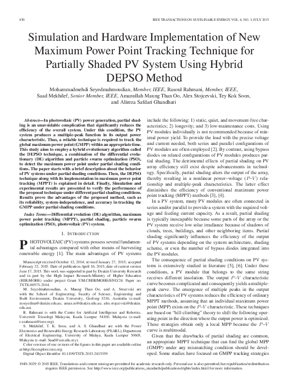 (PDF) Hybrid DEPSO for MPPT in Shaded PV Systems